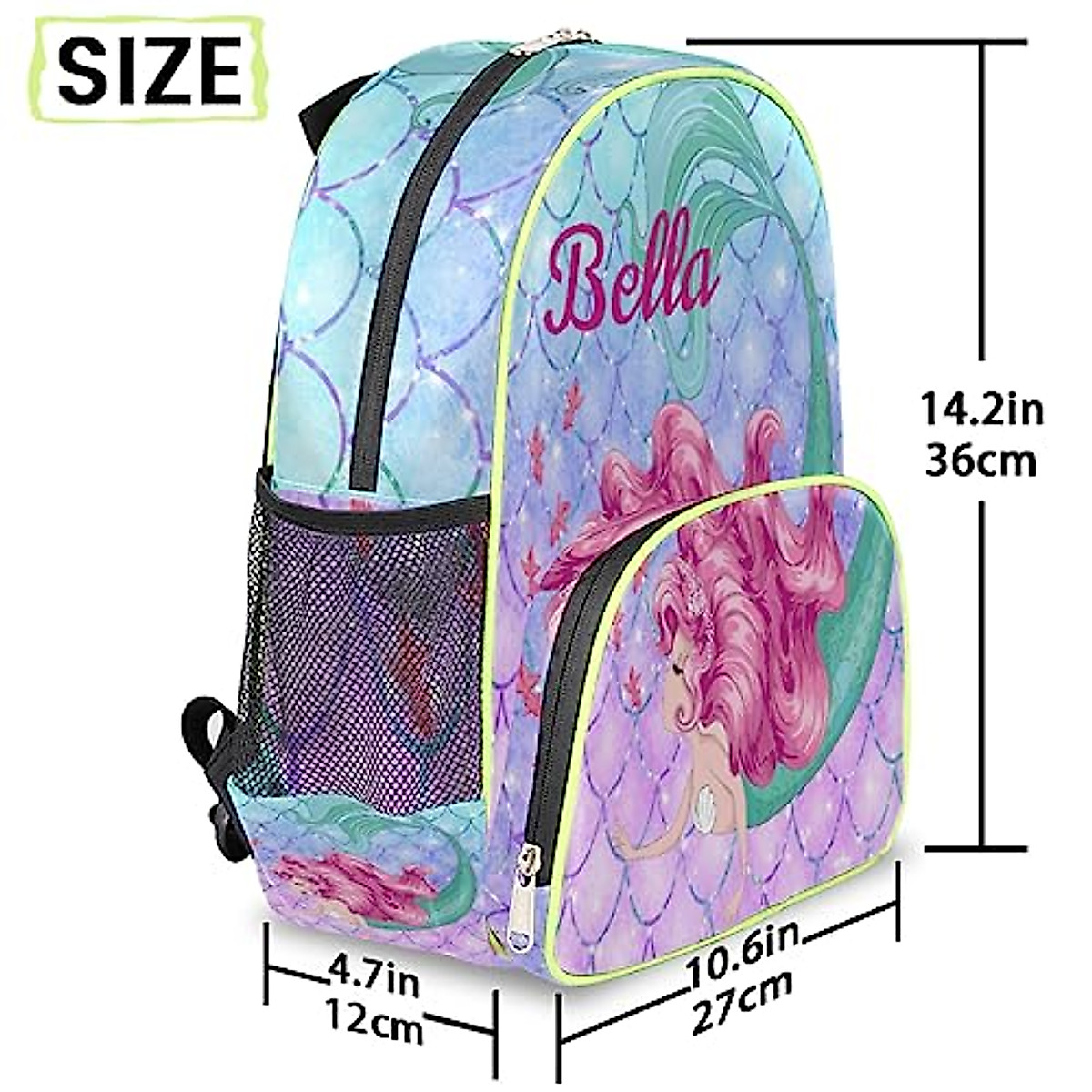 RIRIX Personalized Toddler Kids Backpack, Custom Mini Backpacks for Preschool, Schoolbag for Boys Girls Cute Mermaid Fish Scales