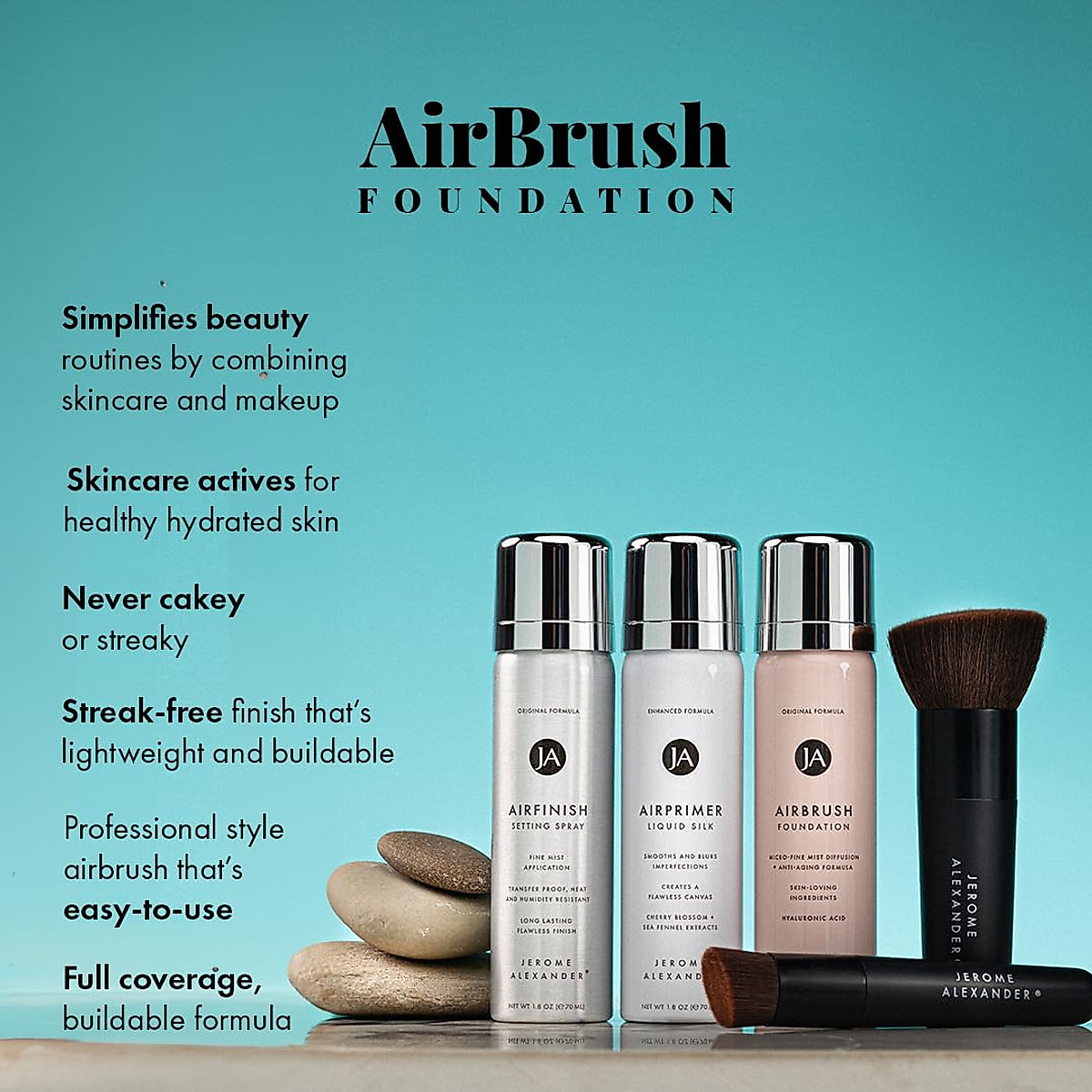 Magic Minerals AirBrush Foundation System by Jerome Alexander - Complete 5pc Spray Makeup Set with Foundation, Primer, and Setting/Finishing Spray - for Smooth, Radiant Skin (Light Medium)