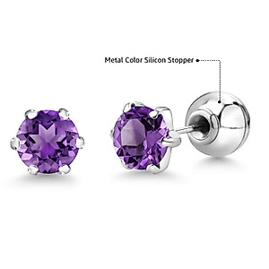 Gem Stone King Pure PT950 Platinum 950 Six Prong 6MM Round Gemstone Birthstone Stud Earrings For Women