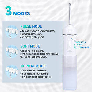 Water Flosser [Mini Cordless Portable] Oral Irrigator Water Teeth Cleaner Pick, Telescopic Water Tank, 3 Modes & IPX7 Waterproof, Home & Travel Water Flossers for Teeth, Braces Bridges Care.