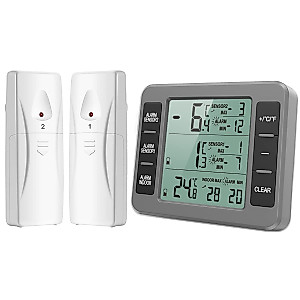 AMIR Upgraded Refrigerator Thermometer, Wireless Indoor Outdoor Thermometer, Sensor Temperature Monitor with Audible Alarm Temperature Gauge for Freezer Kitchen Home (Battery not Included, Grey)