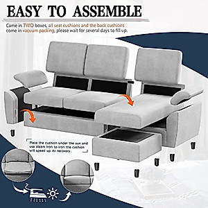 Meilocar Sofa Couch, 79" Sectional Convertible L Shaped Couch with Reversible Ottoman, 3-Seat Sofa Sectional with Removable Armrest for Living Room, Apartment, Small Space, Light Grey