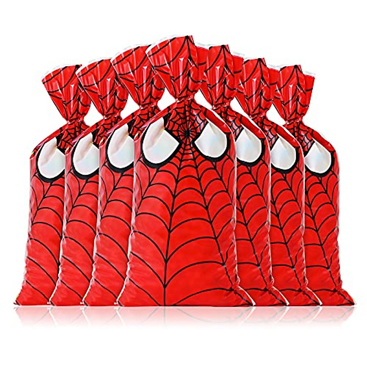Lecferrarc 100 Pcs Spider Web Print Treat Bags Spider Cellophane Candy Bags Plastic Goodie Storage Bags Spider Hero Party Favor Bags with Twist Ties for Kids Hero Theme Birthday Party Supplies