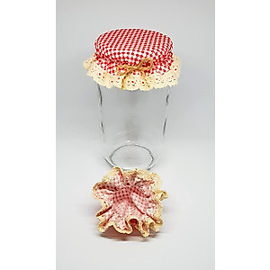 DLK - 10 pieces Elasticated Jar Cover Cloth - 100% Cotton Jar Cover Cloth - Stretchy Red Gingham (Checkered) Pattern - Breathable Fermentation Lid Bowl - Reusable Elastic Cloth Jar Covers