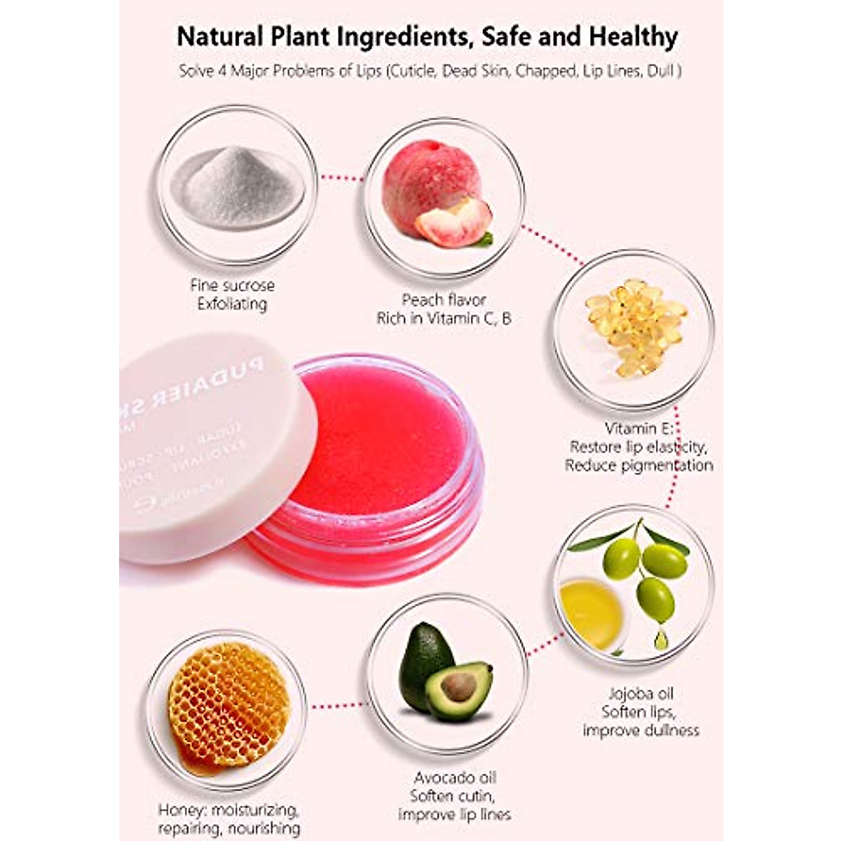 Lip Scrub, (Peach) Lip Scrubs Exfoliator & Moisturizer, Vegan Cruelty-Free Lip Sugar Scrub, Natural Gentle Lip Treatment, Dry Lip Treatment Polish & Lip Exfoliator by Samnyte