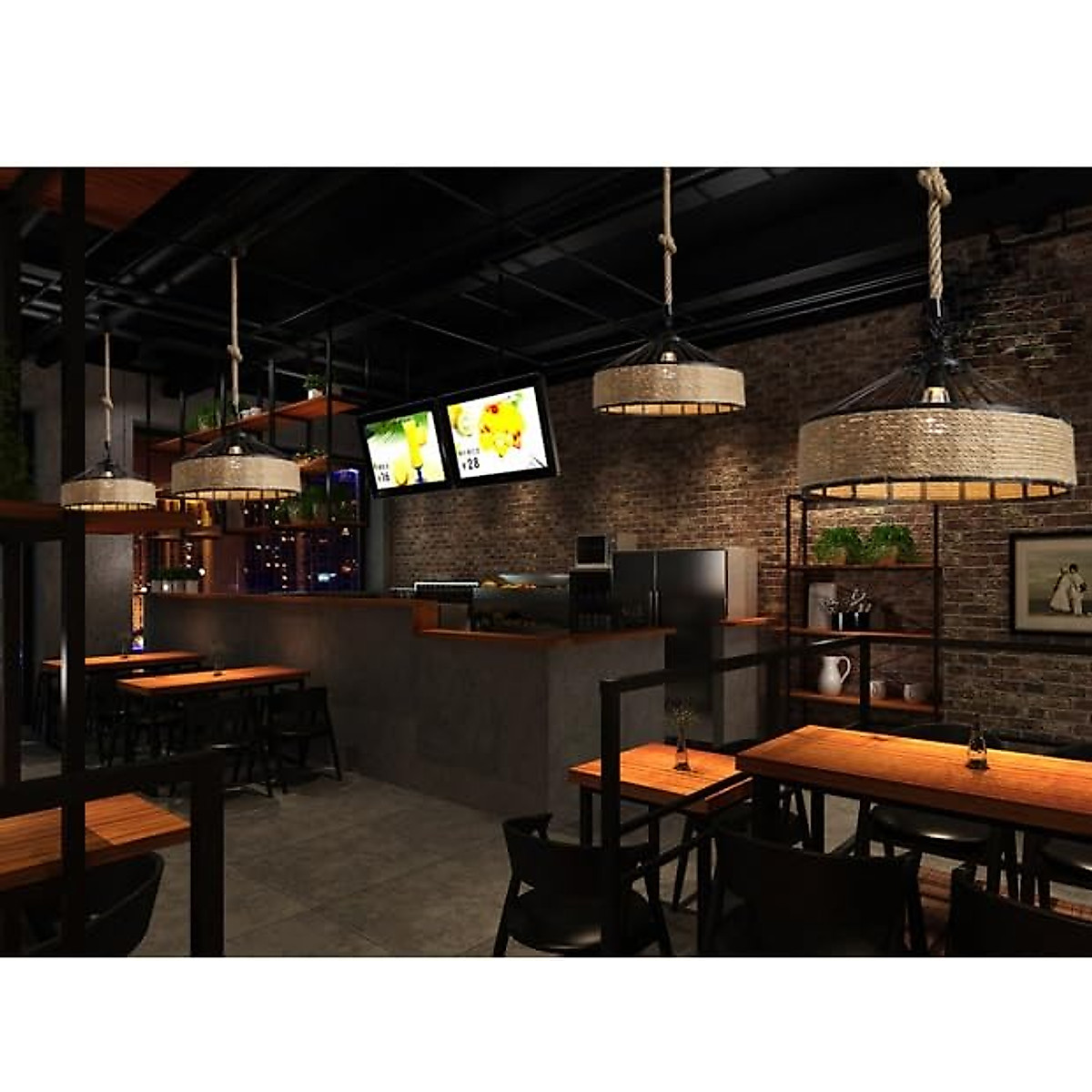 KEFA Battery Operated Pendant Light with Remote,Hemp Rope Chandelier Pendant Lights Kitchen Island No Hardwired,Cordless Hanging Lights for Living Room，Restaurant (Size : 1 Pack)