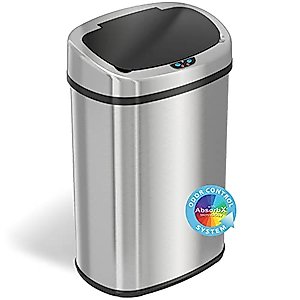 iTouchless 13 Gallon SensorCan Kitchen Trash Can with Odor Filter, Stainless Steel, Oval Shape, Sensor-Activated Lid Garbage Bin for Home, Office, Slim Space-Saving, Battery & AC Adapter not included
