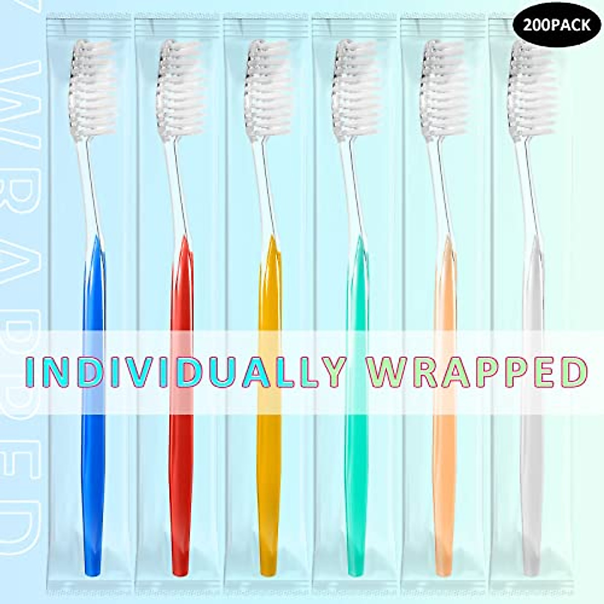 Honeydak 300 Pieces Disposable Toothbrushes Individually Wrapped Toothbrushes Medium Soft Tooth Brush Manual Travel Toothbrush Set for Adults Kids Travel Toiletries, 6 Colors