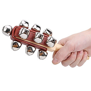 Tomotato Wooden Jingle Hand Bells, Sleigh Bell Stick Handheld Jingles Bells 13 Bell Sleigh Sticks PU Leather Stainless Steel Jingle Bells Stick for Parties Dancing Concerts
