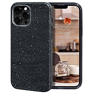 MILPROX Compatible with iPhone 13 Pro Max Case (2021), Glitter Sparkly Shiny Bling Rubber Gel Shell Cases 3 Layers Shockproof Protective Bumper Cover for iPhone 13 Pro Max 6.7" 2021-Black