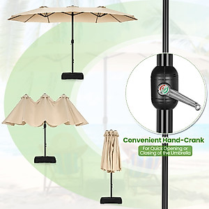 SEJOV 15FT Outdoor Patio Umbrellas with Base Included, Double Sides Market Table Umbrella with Crank System, 12 Steel Ribs and Air Vents, UV Protected Large Deck Umbrella for Garden, Lawn, Poolside