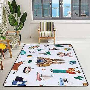ZHIMI Rug Colored Spanish Culture Pattern White Area Rug Non-Slip Living Room Carpet Accent Large Floor Mat Soft Microfiber Nursery Playmat for Babies