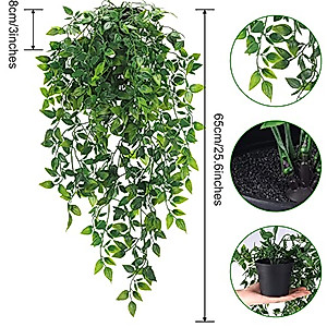 Whonline Artificial Hanging Plants Small Fake Potted Plants, Faux Plants for Indoor Outdoor Aesthetic Office Living Room Shelf Decor (1 Pack)