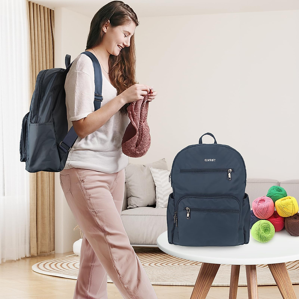 Olikraft Crochet Bag Organizer - Yarn Bag for Crochet Accessories and Gadgets, Knitting Bag for Yarn Storage & Crochet Supplies, Crochet Bags Crocheting, Knitting bags and totes (Blue)