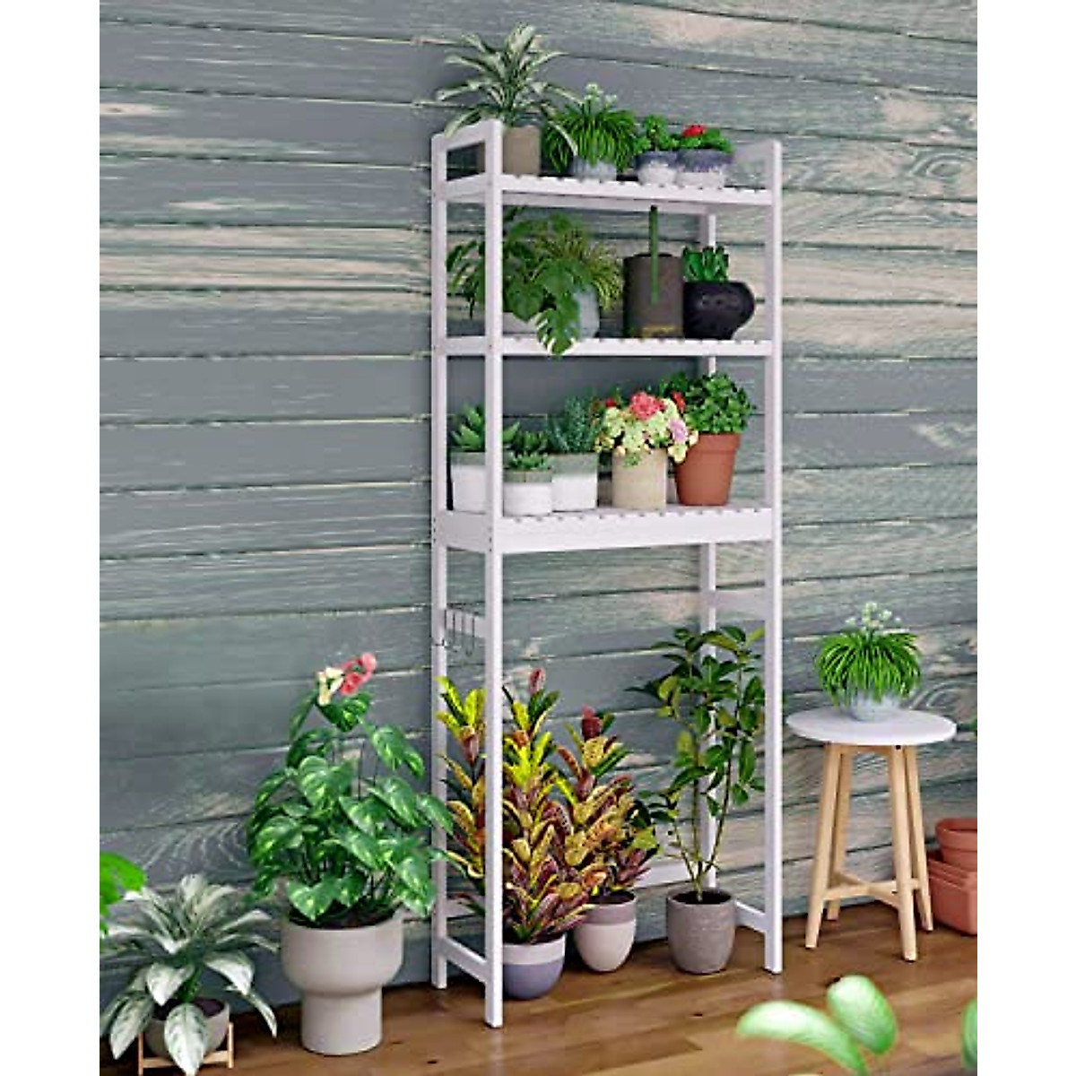 Purbambo Over The Toilet Storage, 3-Tier Bamboo Shelf Organizer Storage Rack with Toilet Paper Holder & 3 Hooks for Bathroom, Balcony, Porch, Laundry - White