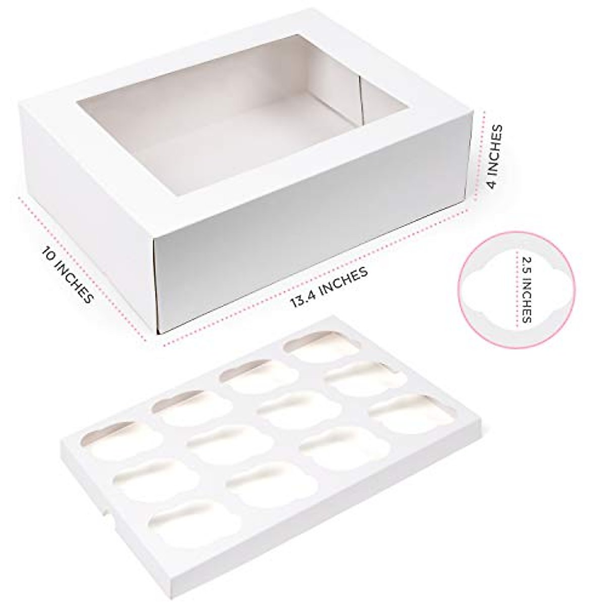 SMIRLY White Cupcake Boxes 12 Count: Disposable Cupcake Containers 12 Count, Cupcake Holder with Lid, Cupcake Carrier, Bakery Boxes with Window, Pastry Boxes Cookie Boxes with Window Large Treat Boxes