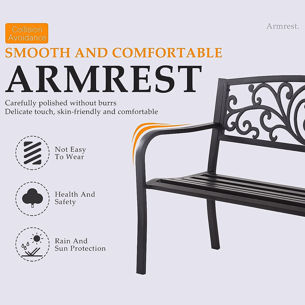 BestMassage with Steel Frame Cast Iron for Backyard Porch Entryway Outdoor Park Yard,Black