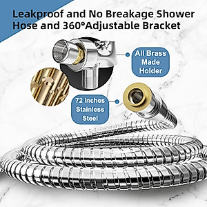 BESAQUO ALL METAL 3 Settings Handheld Shower Head with Hose and Brass Holder, Non-Clogging Nozzles High Pressure Shower Head with Handheld, 72 Inch Hose&Adjustable Holder