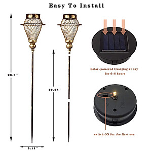 2Pack Solar Lights Outdoor Garden,Hanging Pathway Decor Light with Hollowout Retro Metal Waterproof Solar-Powered for Pool Party Porch Yard Patio Pond Wedding Christmas Decorations (pattern1)