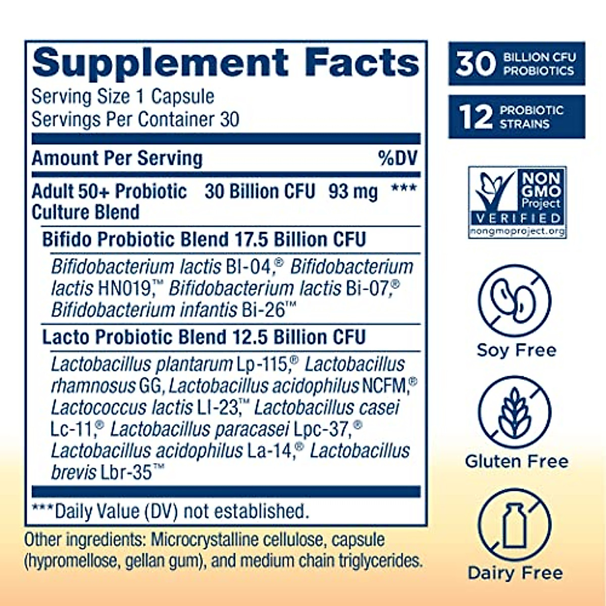 Renew Life Adult Probiotics 50+, 30 Billion CFU Guaranteed, Probiotic Supplement for Digestive & Immune Health, Shelf Stable, Gluten Free, Extra Care, For Men & Women, 60 Capsules