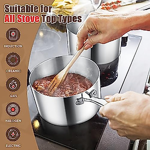 1Qt & 2 Qt Saucepan with Lid Set, E-far Triply 18/10 Stainless Steel Sauce Pan Pot for Cooking Pasta Warming Milk Boiling Water, Small Metal Cookware for Kitchen, Induction Ready & Heavy Duty