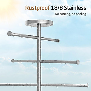 Natural Marble Outdoor Towel Rack with Weighted Base, KES 5-feet Outdoor Towel Rack for Hot Tub 18/8 Stainless Steel, Adjustable 3 Arms with Storage Tray, Brushed Finish OTR200-2