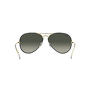 Ray-Ban RB3025JM Classic Full Color Metal Aviator Sunglasses, Black On Legend Gold/Grey Gradient, 58 mm