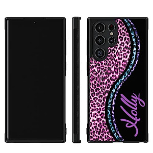 Leopard Skin Purple Personalized Black Rubber Phone Case Compatible With Samsung Galaxy S23 S23+ Ultra S22 S22+ S21 S21FE S21+ S20FE S20+ S20 Note 20 S10 S10+ S10e