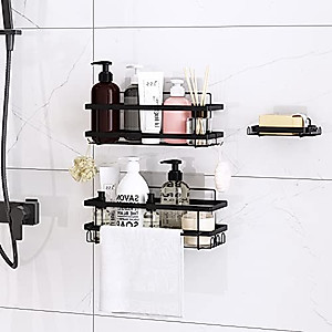 Apsan Shower Caddy,Bathroom Organizer,No Drilling Adhesive Rustproof Shower Shelves, Shower Organizer for Inside Shower, Kitchen Organization and Storage-3 Pack (Black)
