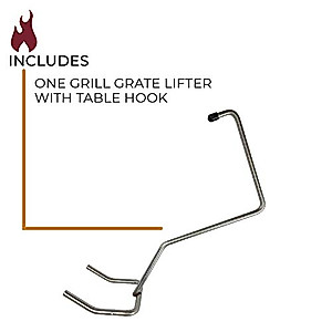 Kick Ash Basket Barbecue Grill Grate Lifter Tool with Table Hook and Handle for Charcoal and Gas Grills and Smokers, BBQ Grill Rack Lifter for Steel and Cast Iron Grill Grates, Stainless Steel