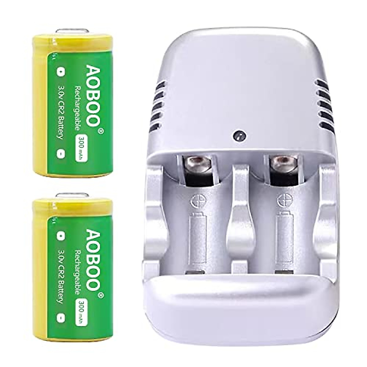 AOBOO CR2 Rechargeable Battery and Fast Charging head-300 mAh 3V Two-Pack Household Battery for Golf rangefinder, Telescope, Electric, Alarm and Other Equipment