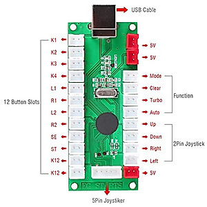 EG STARTS 2 Player Arcade Joystick DIY Parts 2X USB Encoder + 2X Ellipse Oval Joystick Hanlde + 18x American Style Arcade Buttons for PC, MAME, Raspberry Pi, Windows System (Black & White)
