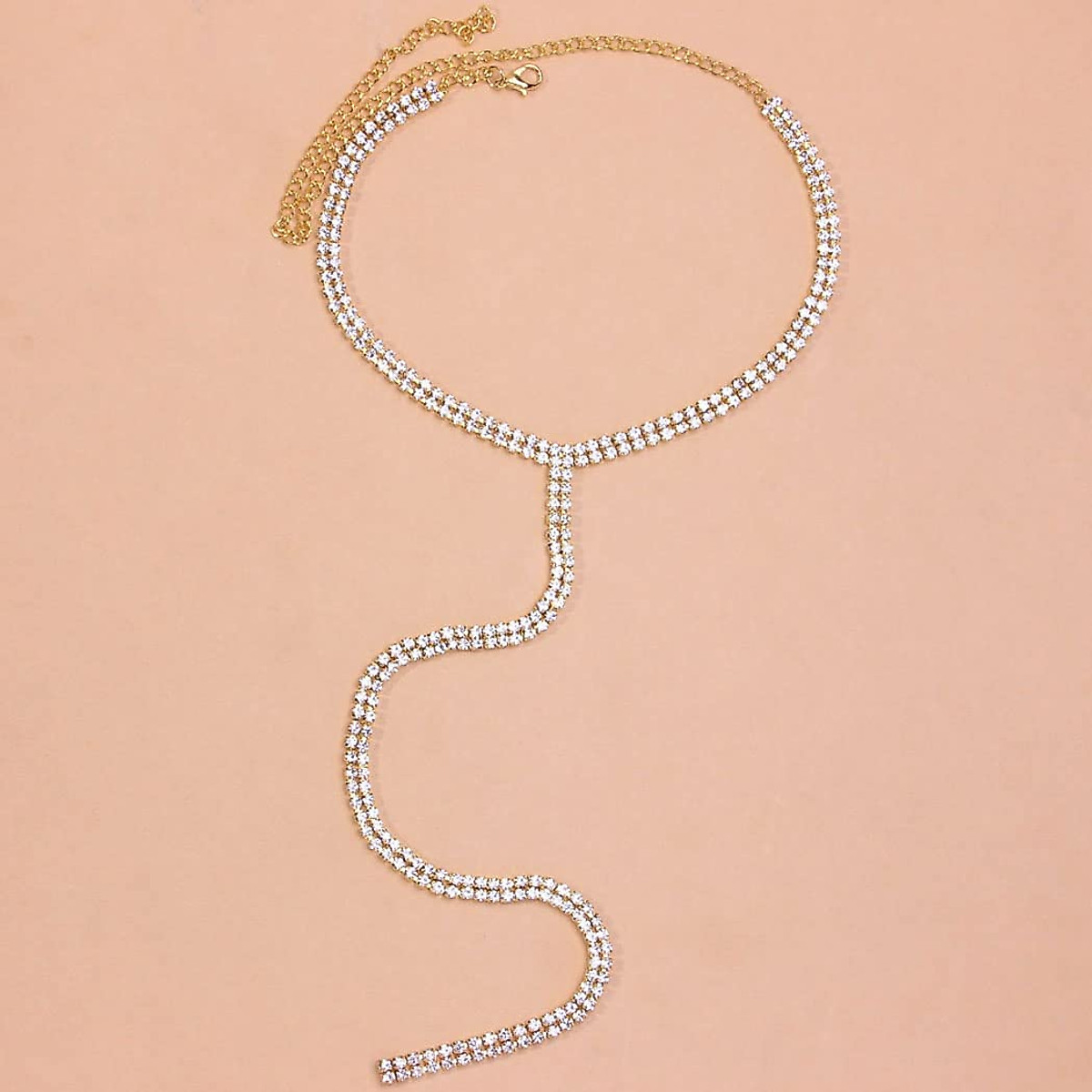 Jovono Rhinestone Choker Necklace Gold Crystal Necklace Sparkly Long Chain Jewelry for Women