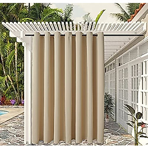 LUSHLEAF Waterproof Indoor/Outdoor Curtains for Patio - UV Sun Light Blocking Waterproof Blackout Curtains for Bedroom, Living Room, Porch, Cabana, Gazebo, 1 Panel, 100 x 84 inch, Beige