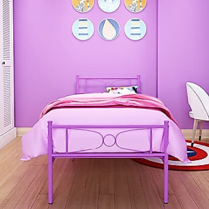 GIME Purple Twin Bed Frames with Storage for Adults Teens, Single Beds Metal Twin Size Beds for Girls, No Box Spring Needed Twin Platform with Headboard for Students