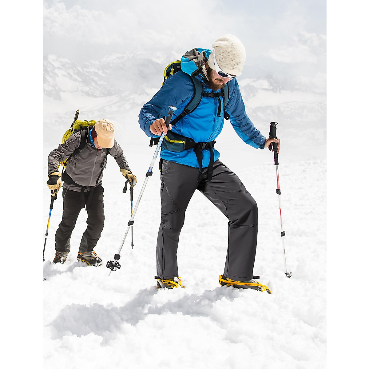 FREE SOLDIER Men's Fleece Lined Outdoor Cargo Hiking Pants Water Repellent Softshell Snow Ski Pants with Zipper Pockets (Gray 34W x 32L)