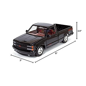 All Star Toys 1992 Chevy 454SS Pickup Truck 1/24 Scale Diecast Model Car Black with Red Interior Motormax 73203 Exclusive Edition