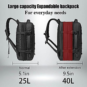 LEI JARVIS Expandable 40l Oversized Travel Backpack With Usb Charging Port Carry-On Backpack Flight Approved 17 Inch Waterproof Laptop Hiking Backpack Casual Business Weekend Overnight Tote Bag