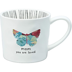 Pavilion - Mom You Are Loved - 16 Oz Debossed Butterfly Rainbow Stripe Coffee Cup Mug