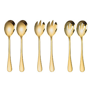 ARFUKA Salad Servers Stainless Steel Salad Serving Set Salad Spoon and Fork Set Kitchen Cooking Utensil Cutlery Gifts Gold, Set of 6