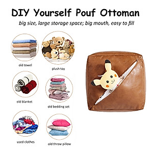 DMeHoo Unstuffed Pouf Foot Stool Ottoman, Faux Leather Pouf Cover, Handmade Square Floor Poufs Chairs for Living Room, Balcony, Bedroom (Brown, 17.7''*17.7''*17.7'', No Filling, Unstuffed)