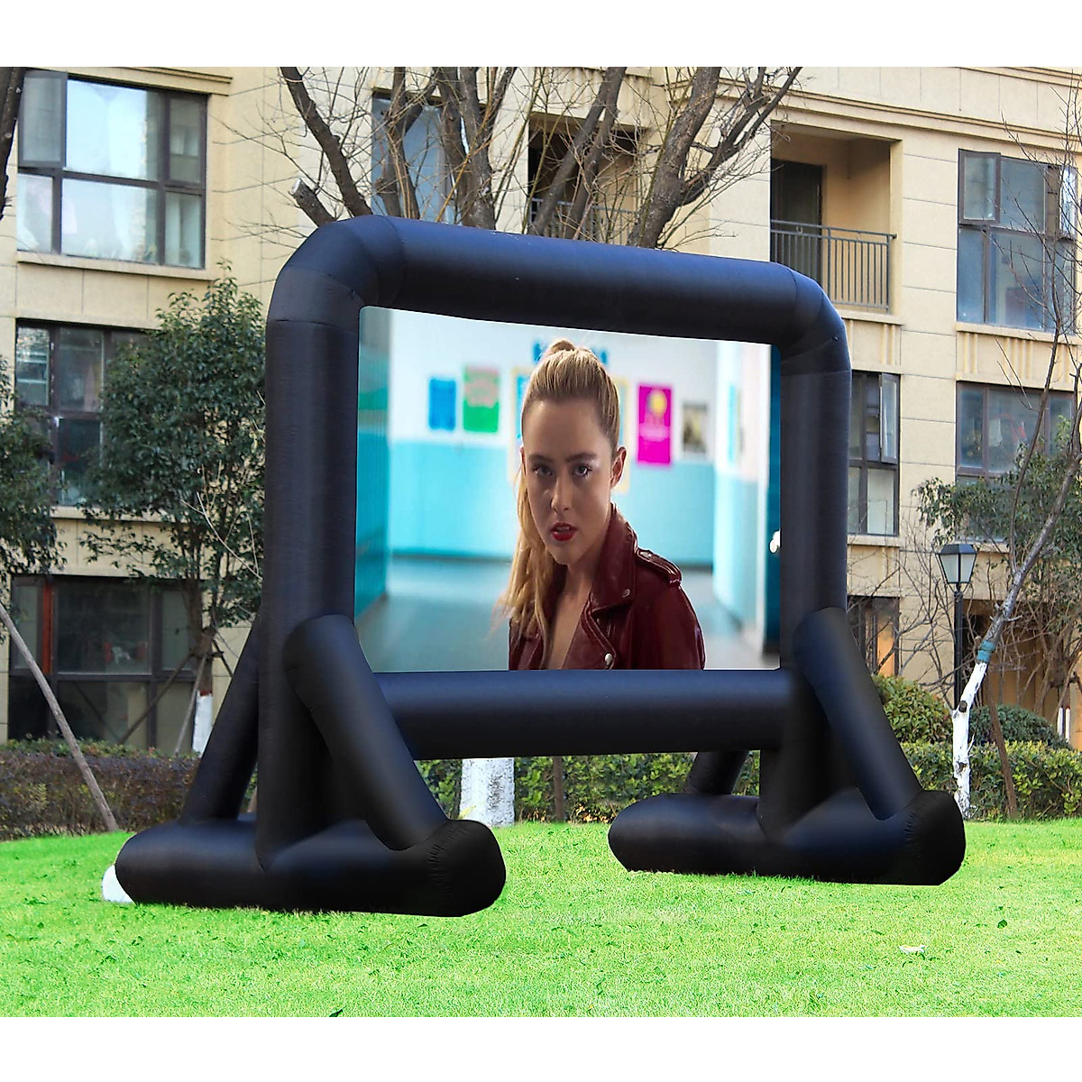 16 FT Inflatable Projector Screen for Outdoor Movies - Easy Setup Blow-Up Screen with Quiet Fan for Outdoor Movie Nights, Backyard Events, and Parties (Dual Support)