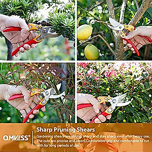 QMVESS 8" Pruning Shears for Gardening, Professional Hand Garden Shears Heavy Duty, Sharp Precision Ground Steel Blade Bypass Garden Scissors, for Flowers, Houseplants, Bonsai or Garden