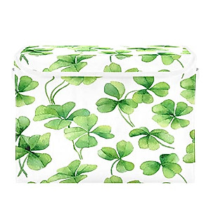 Kigai Storage Basket Clover Leaves Storage Boxes with Lids and Handle, Large Storage Cube Bin Collapsible for Shelves Closet Bedroom Living Room, 16.5x12.6x11.8 In
