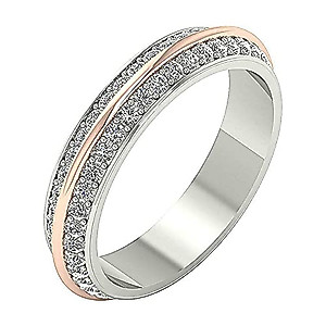 1 1/5 Ct Round Shape White Cubic Zirconia Two Tone Wedding Engagement Anniversary Womens Band Ring In 14K White Gold Plated 925 Sterling Silver (1.20 Cttw) Ring Size - 7