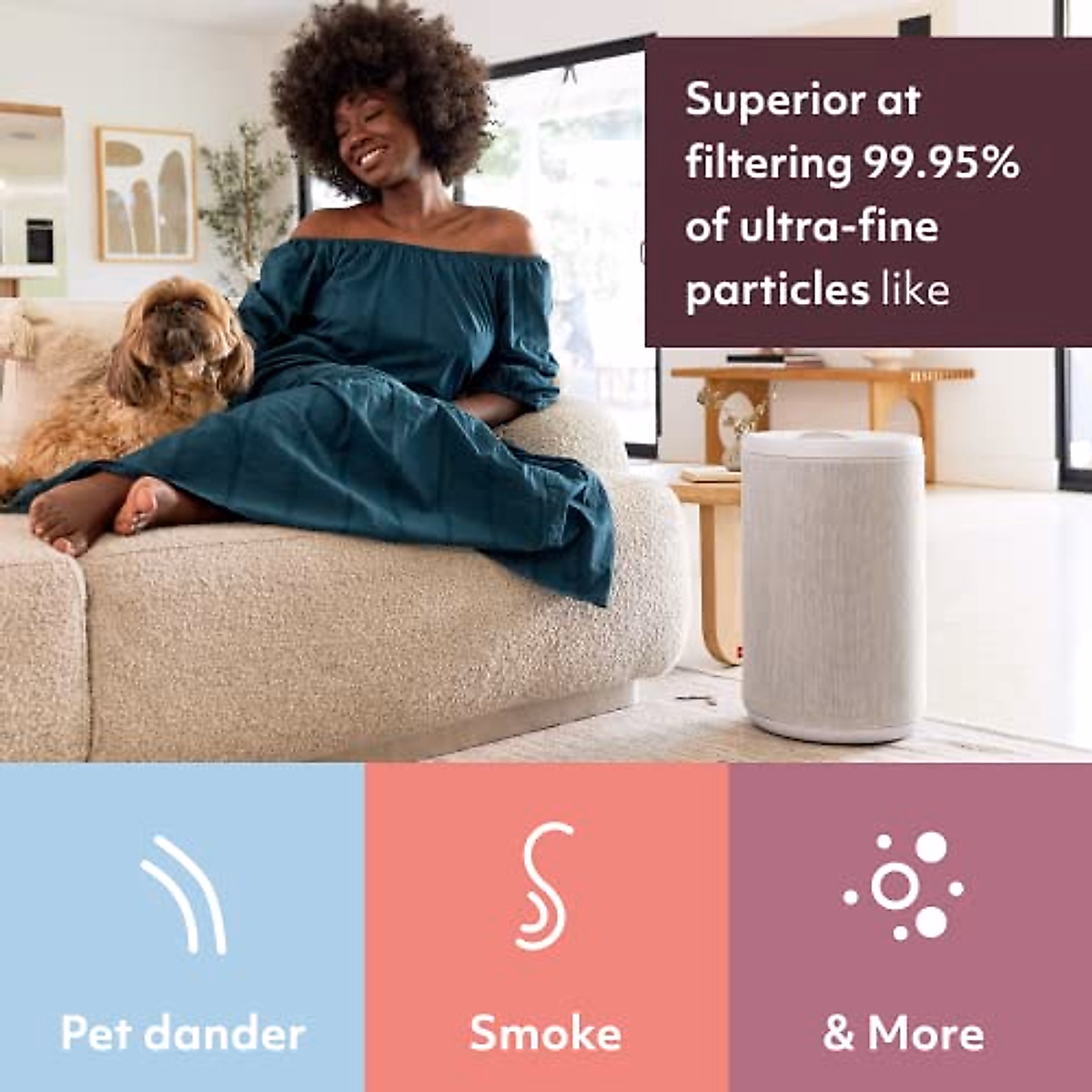 Aeris aair lite Air Purifier - True HEPA H13 Filtration - Eliminates Particulates from Small Rooms - No Harmful UV - Quiet/ Low Noise - Wi-Fi Connectivity - Blue
