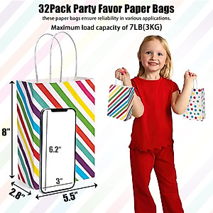STARRKY 32PCS Gift Bags with Handles, Party Favor Bags Striped Goodie Bags Paper Bags for Wedding Birthday Party Supplies