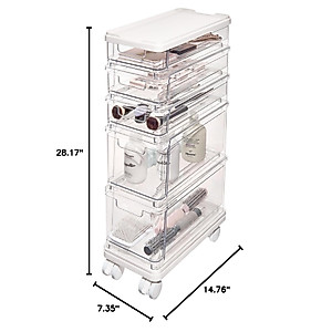 iDesign The Sarah Tanno Collection 5-Drawer Stacking Cosmetic Organizer Cart, Clear and White