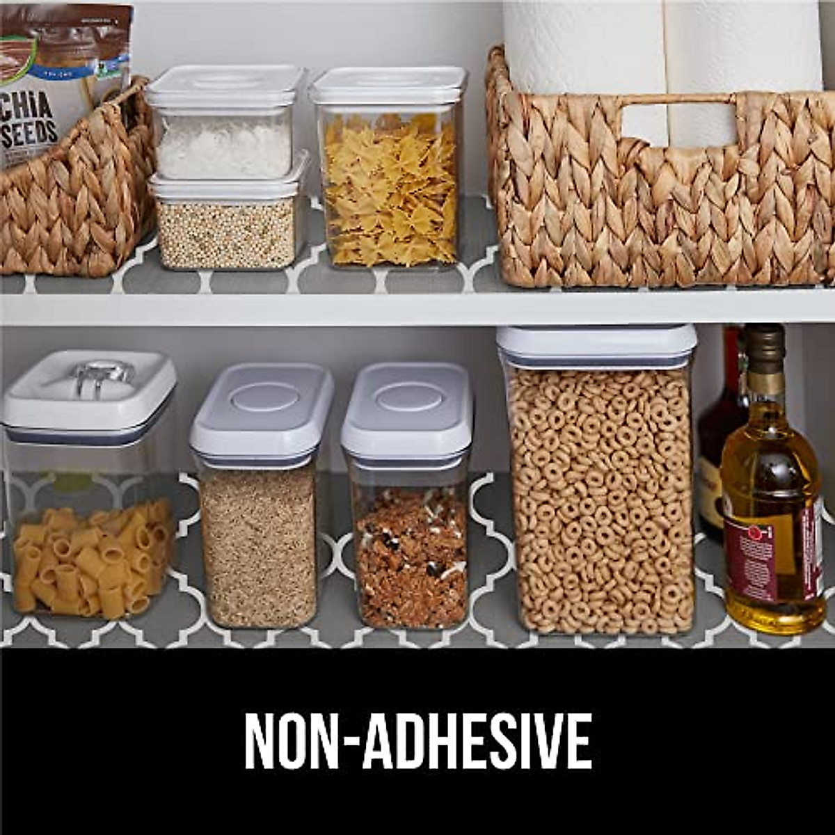 Gorilla Grip Drawer and Shelf Liner for Cabinet, Slip Resistant Non Adhesive Protection for Kitchen, BPA Free Smooth Surface Plastic Liners for Cabinets, Bathroom Cupboard Drawers, 12x20, White Gray