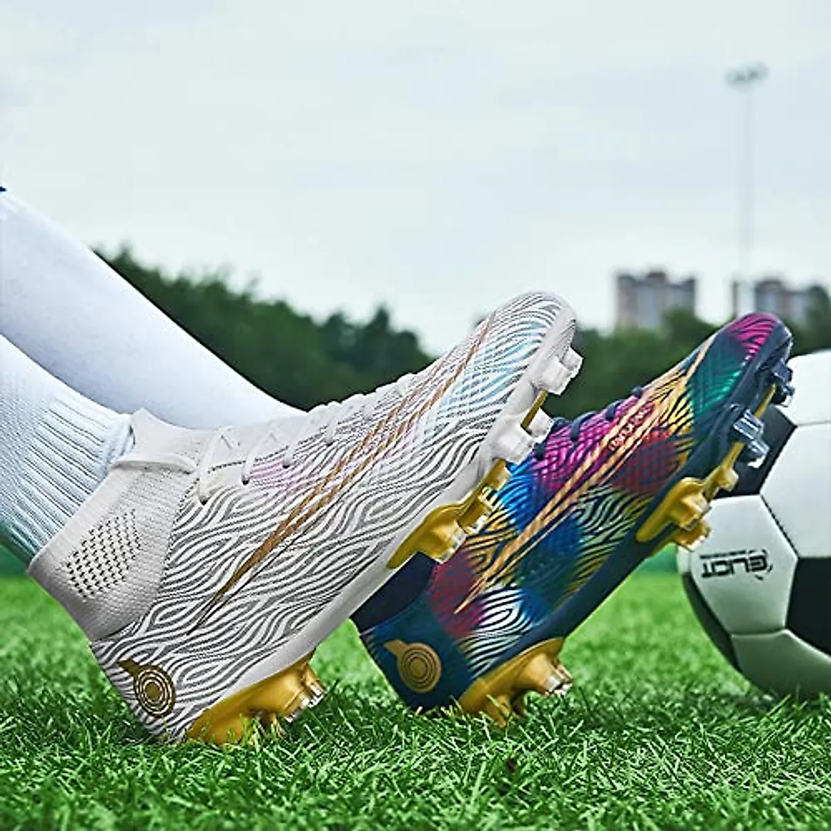 Maylrvjv Men's High-Top Soccer Cleats Football Shoes Lightweight Big Kids Youth Professional Training Soccer Sneakers